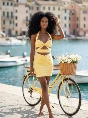 Swim | Yellow Cutout Halter Mini Dress | Poshmark